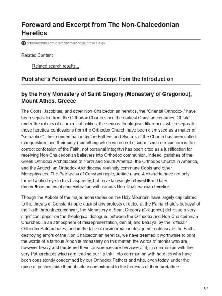 Foreward and Excerpt From The Non-Chalcedonian Heretics | PDF | Eastern ...