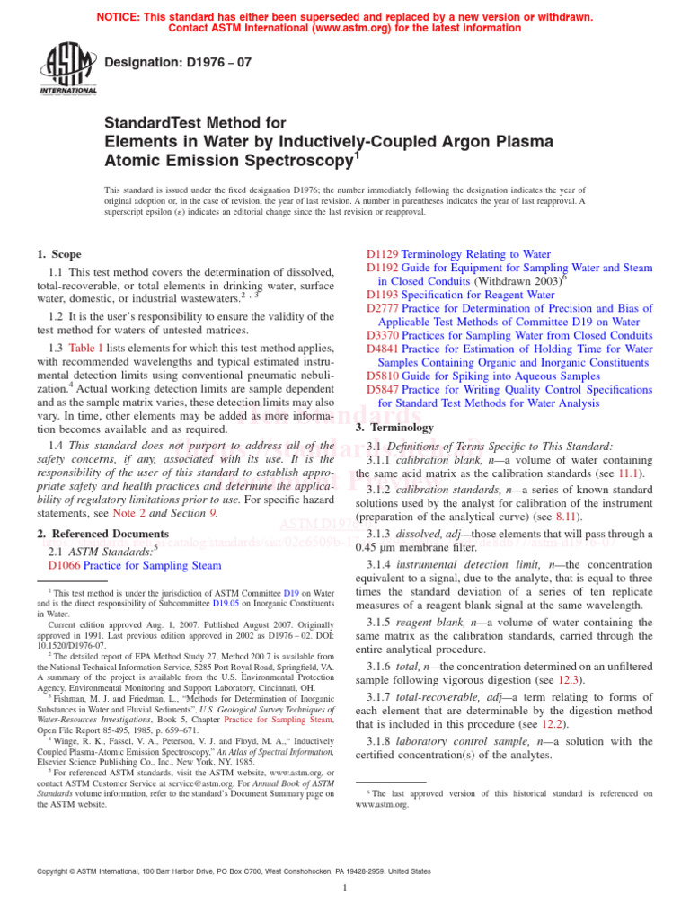 ASTM-D1976-07 StandardTest Method For Elements in Water by Inductively ...