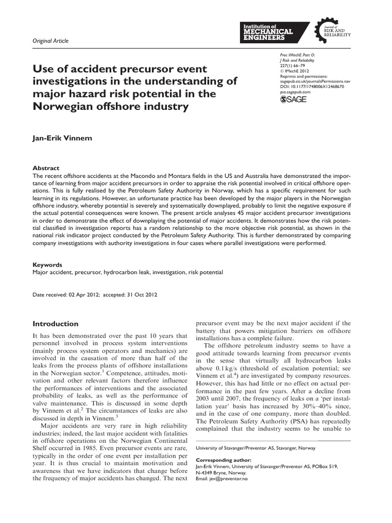 Use of Accident Precursor Event Investigations in The Understanding of ...