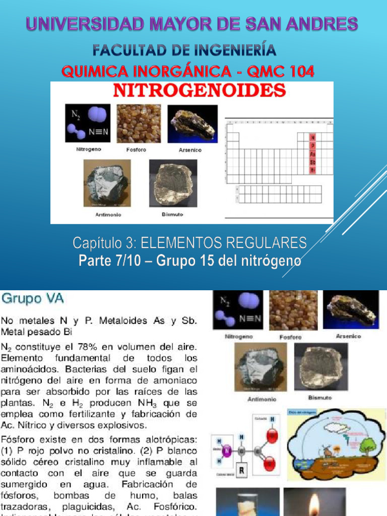 Cap 3 ELEMENTOS REGULARES - Parte 7. Grupo 15 Del Nitrógeno | PDF | Fertilizante | Nitrógeno