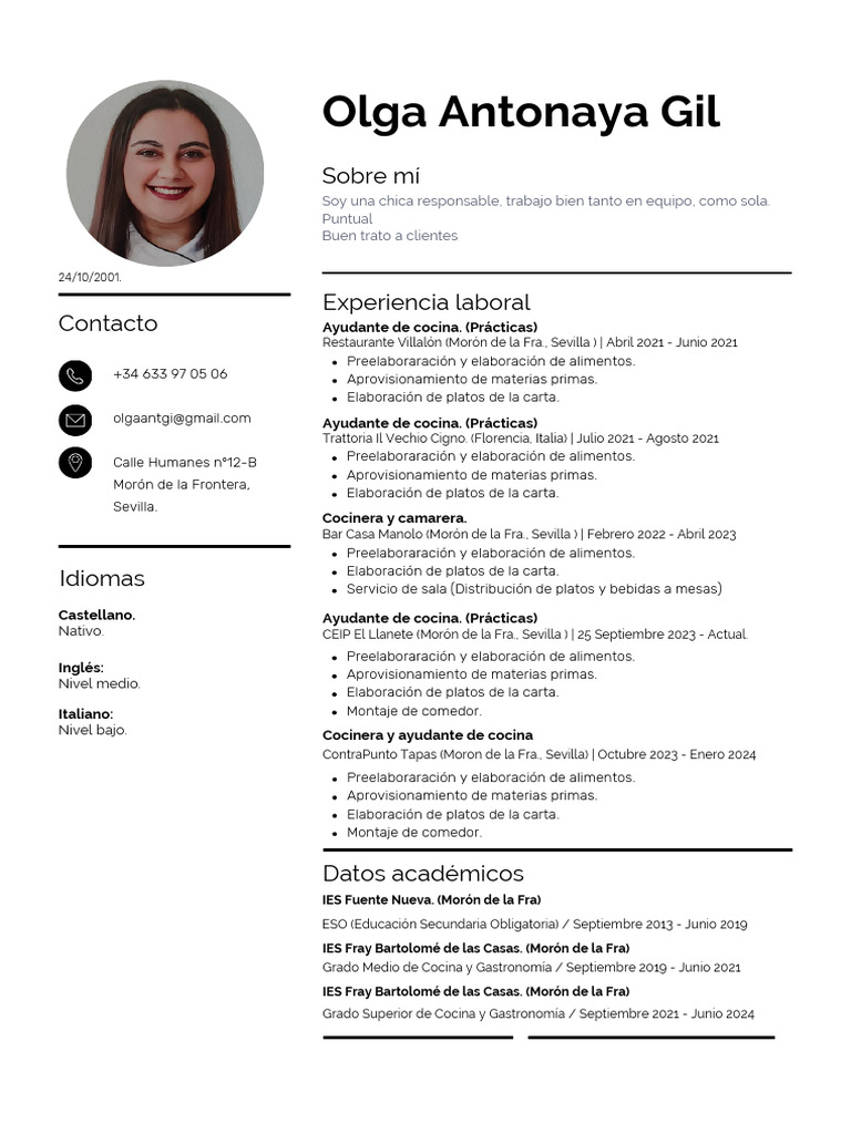 Cv Olga Antonaya Gil | PDF | Cocinando | Gastronomía