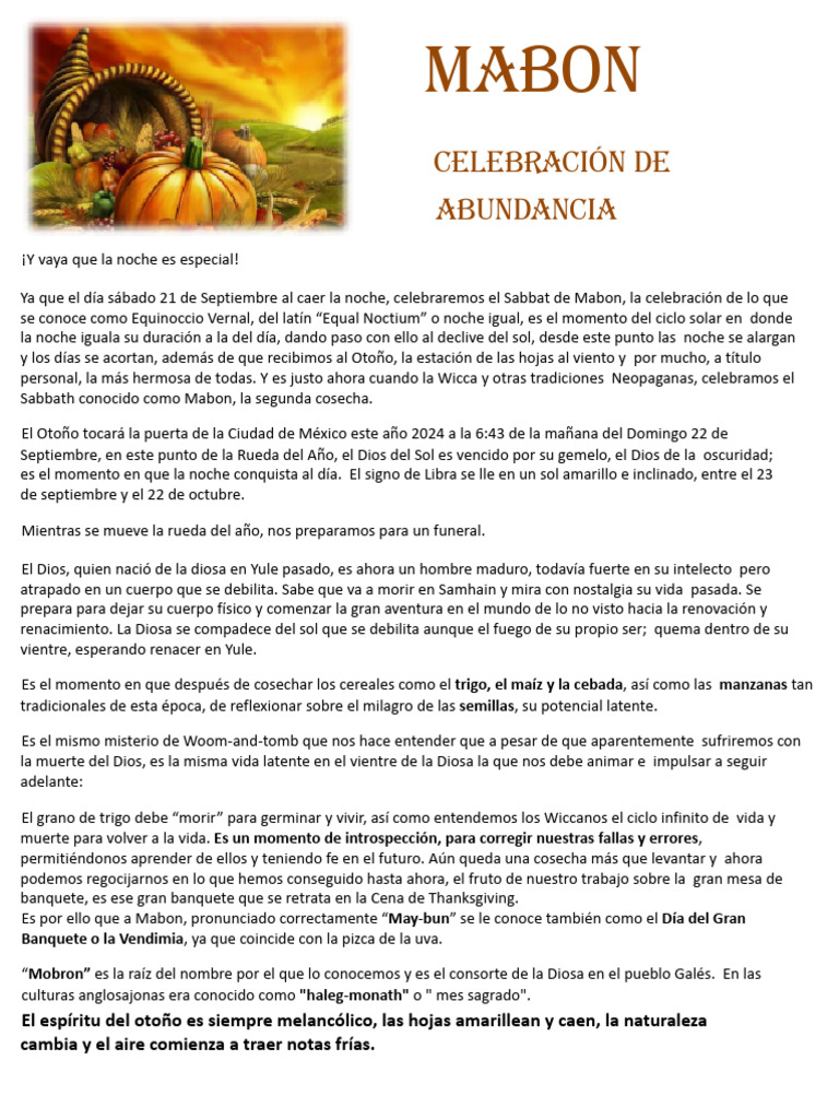 Mabon: Celebración de la Abundancia 2024 | PDF | Rueda del año
