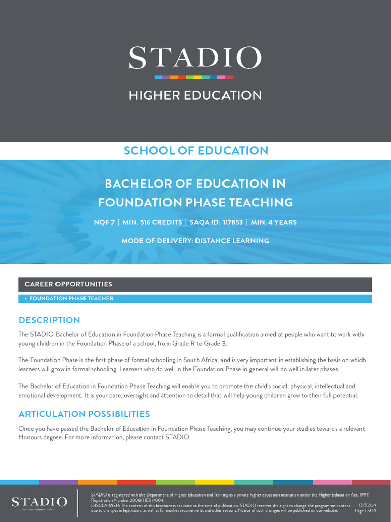 SOE - Bachelor of Education in Foundation Phase Teaching 13.02 DL 2024 ...