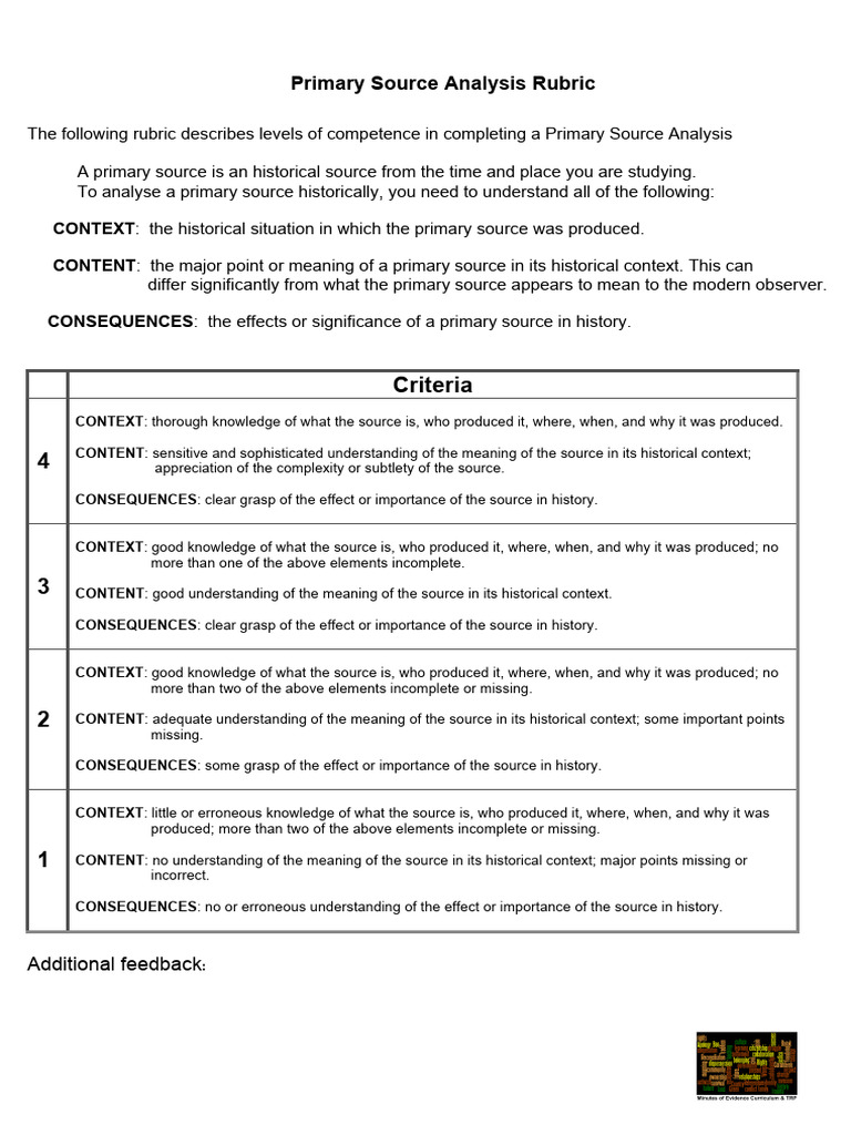 Primary Source Analysis Rubric | PDF