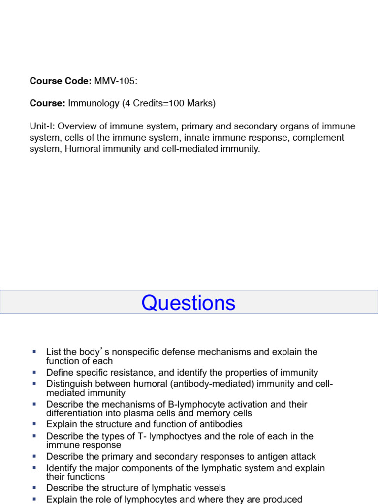 MSC-V Sem-1 Lecture 1-3 | PDF | Immune System | Innate Immune System