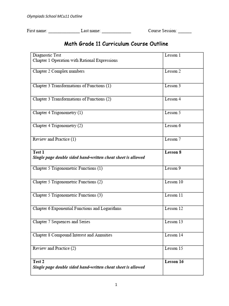 Class00 2024 Fall MathG11 Curriculum Outline Online Update | PDF ...