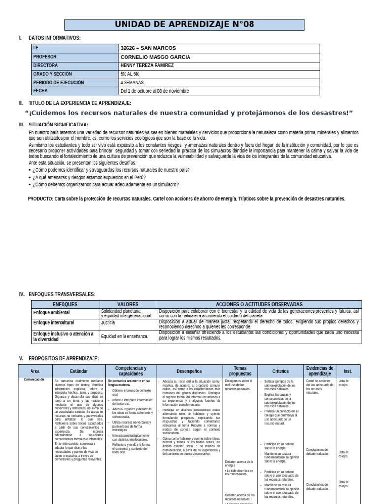 Experiencia de Aprendizaje N°08 | PDF | Números | Comprensión lectora
