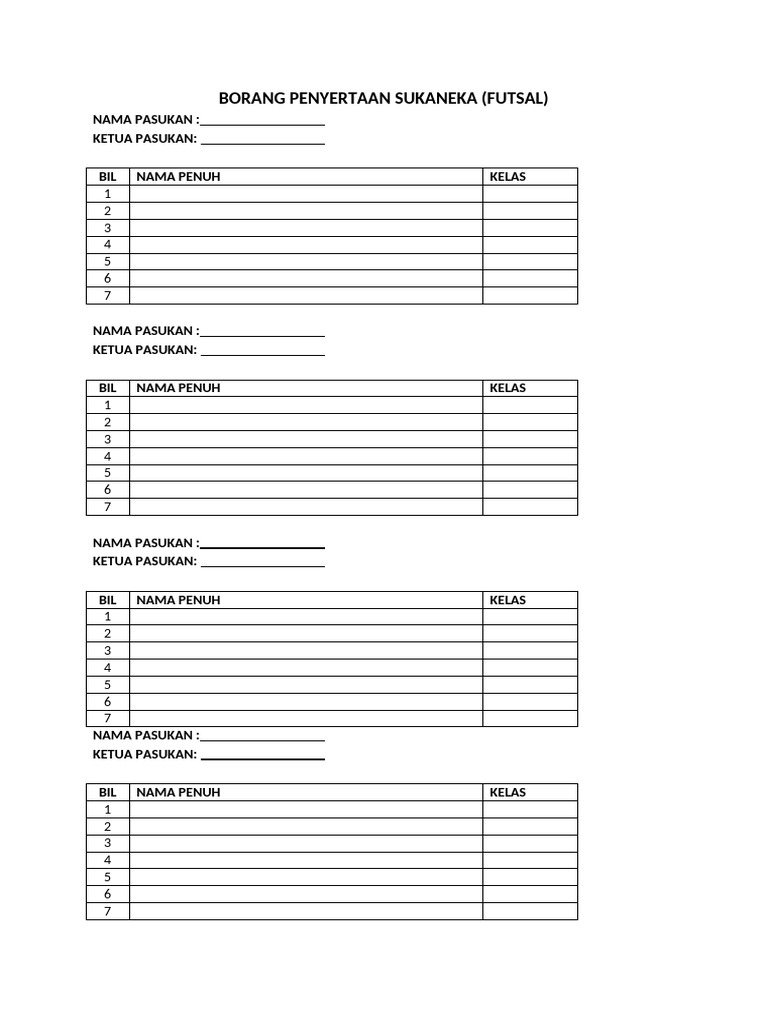 Borang Sukaneka Futsal Merdeka | PDF