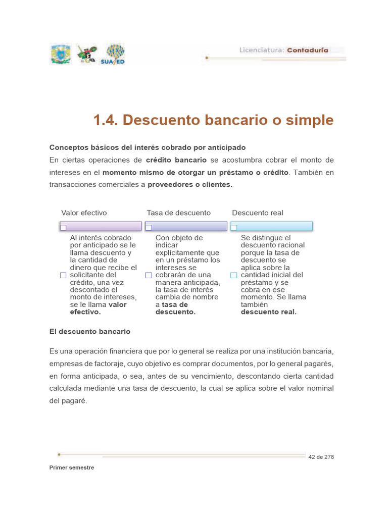 Descuento Bancario | PDF | Interés | Bancos
