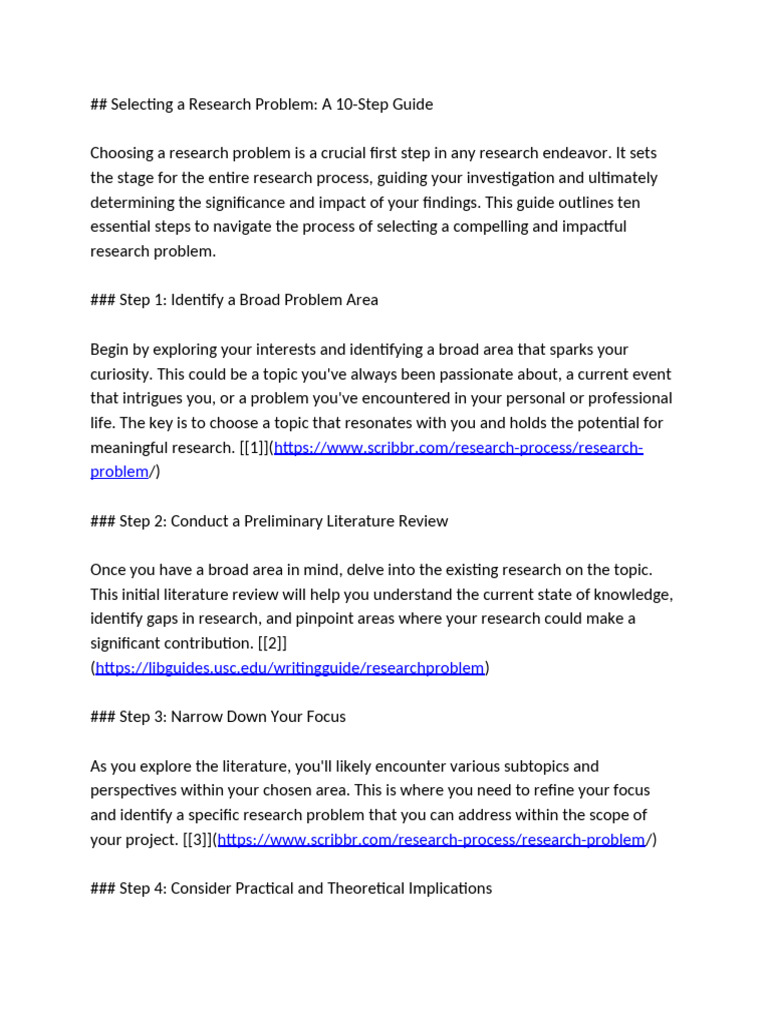 10 Steps to Choose a Research Problem | PDF | Knowledge | Cognition