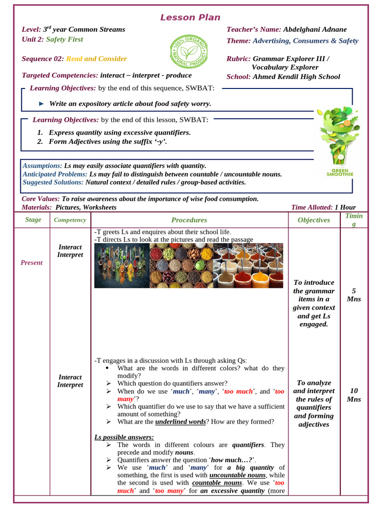 Ammar Explorer III Vocab Ex Lesson Plan | PDF | Noun | Adjective