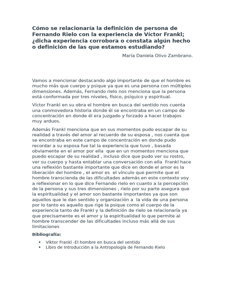 Cómo Se Relacionaría La Definición de Persona de Fernando Rielo Con La ...