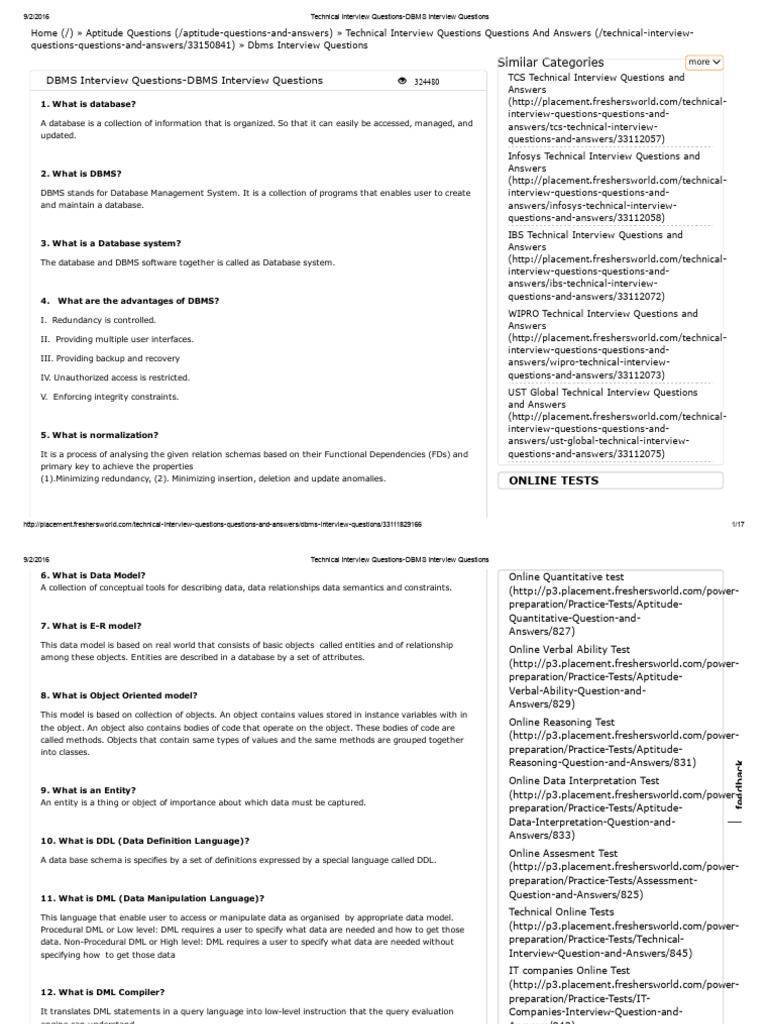 DBMS Technical Interview Questions | PDF | Databases | Sql