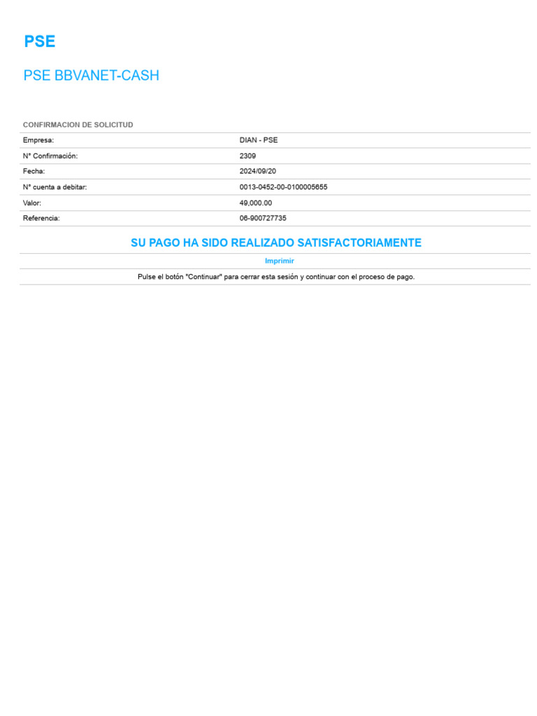 Confirmación de Pago PSE DIAN | PDF