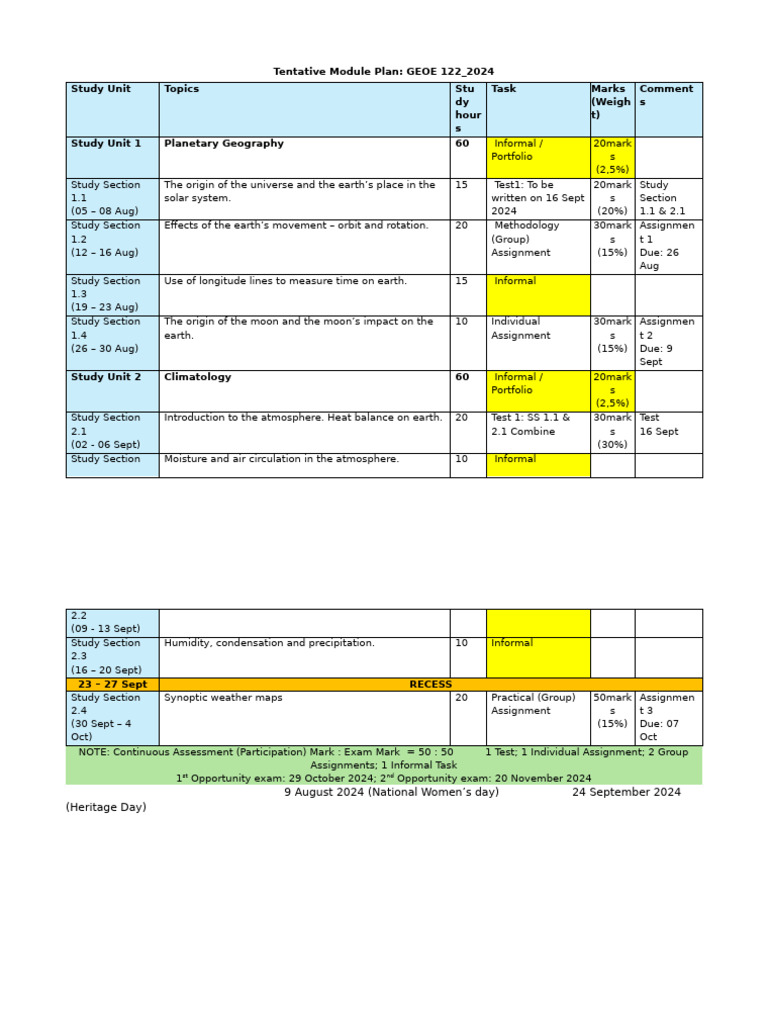 GEOE 122 - 2024 Module Plan - Shared | PDF | Earth | Atmospheric Sciences