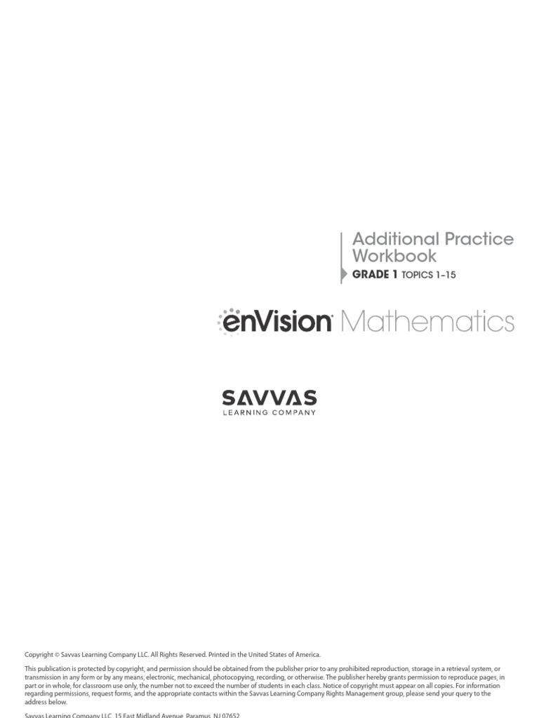 Grade 1 Additional Practice Workbook Answer Key (English) | PDF