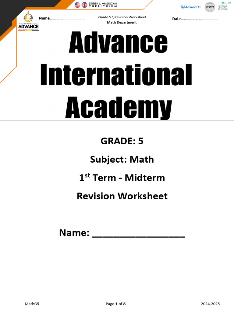 Math Revision Worksheet 2024-2025 G5 | PDF | Mathematics