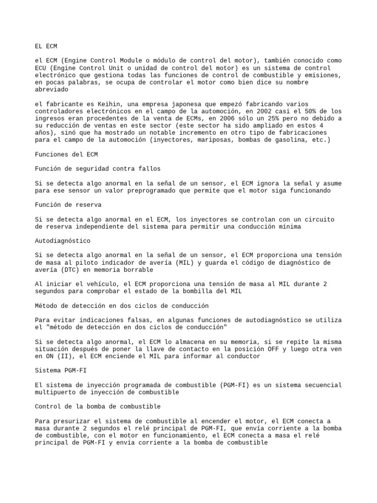 Gestión Del Ecm Y Sus Esquemas Pdf Relé Inyección De Combustible