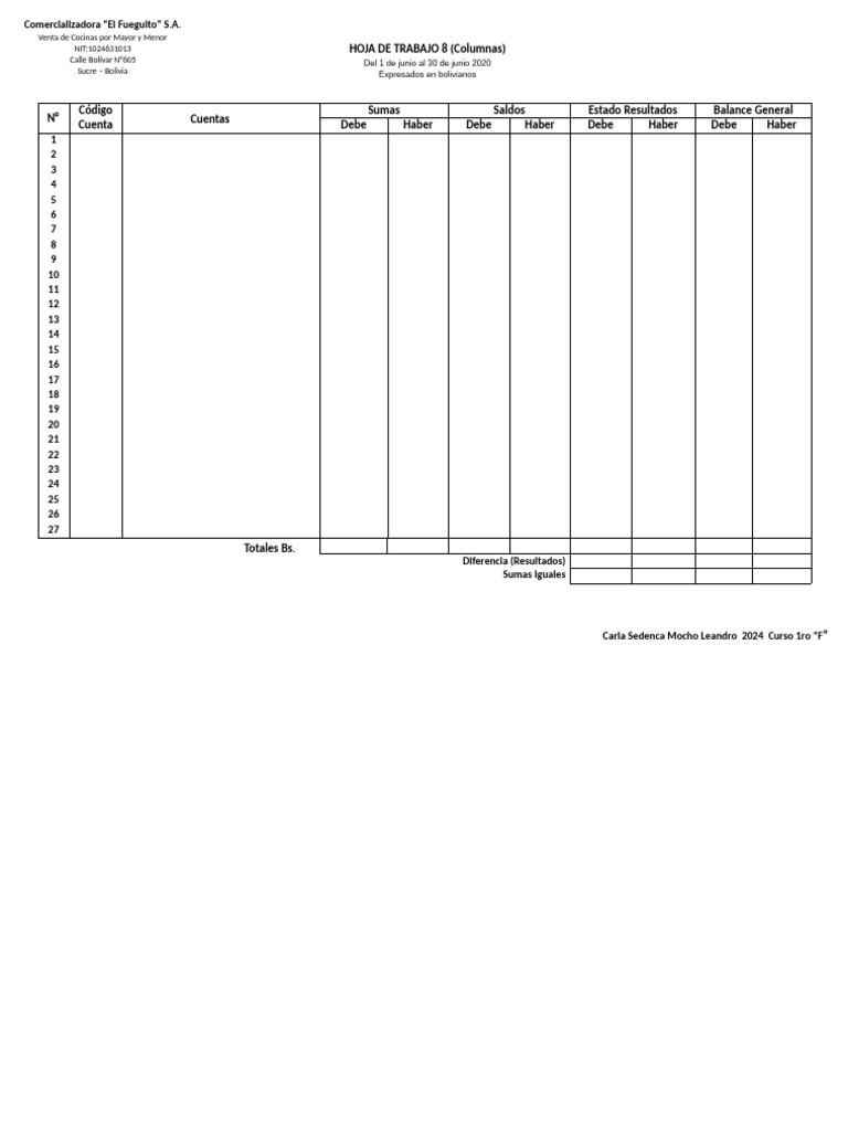 HOJA - DE - TRABAJO - (8 - Columnas) Oficial | PDF