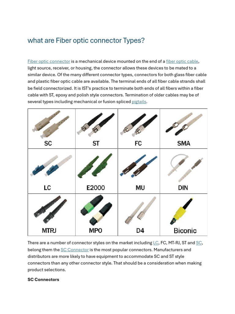 What Are Fiber Optic Connector Types | PDF | Optical Fiber | Electrical ...