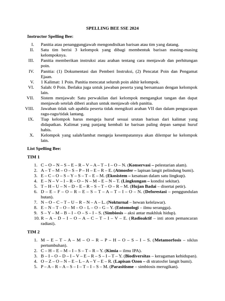 SPELLING BEE SSE 2024 | PDF