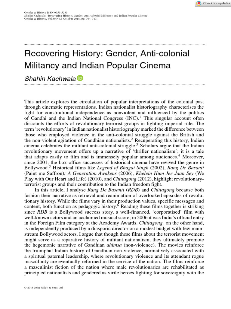 Gender History - 2018 - Kachwala - Recovering History Gender Anti‐colonial Militancy and Indian ...
