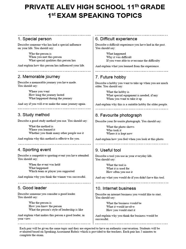 11th Grade Speaking Exam Topics | PDF | Career & Growth | Self-Improvement
