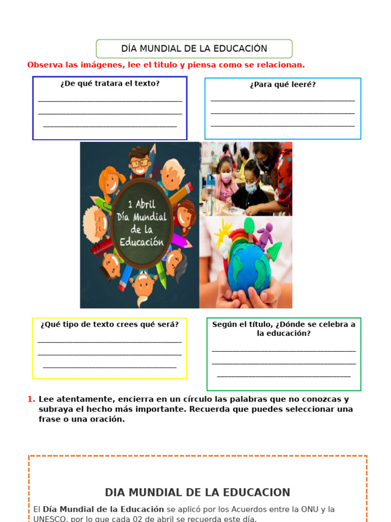 Ficha Fecha Civica Día Mundial de La Educación | PDF | Ciencia y ...