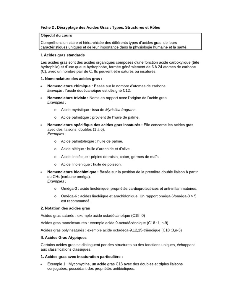 Acides Gras : Types et Rôles Essentiels | PDF | Acide gras | Prostaglandine