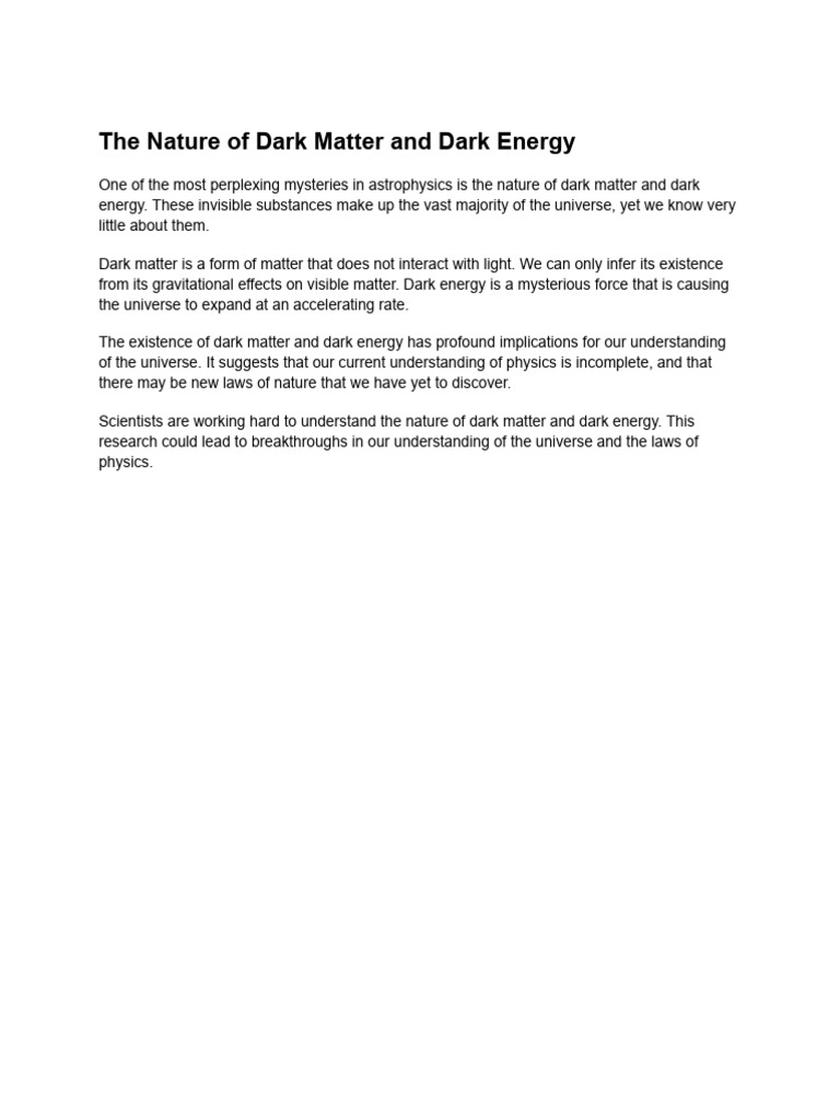 The Nature of Dark Matter and Dark Energy | PDF