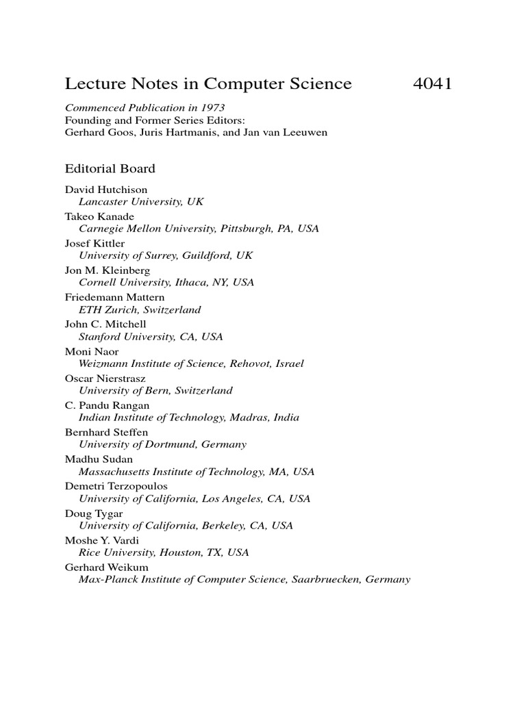 Lecture Notes in Computer Science 4041: Editorial Board | PDF | Vertex ...