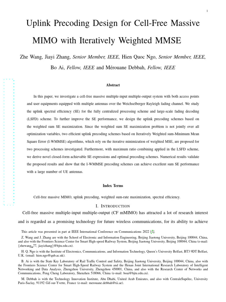 Uplink Precoding Design For Cell-Free Massive MIMO With Iteratively ...