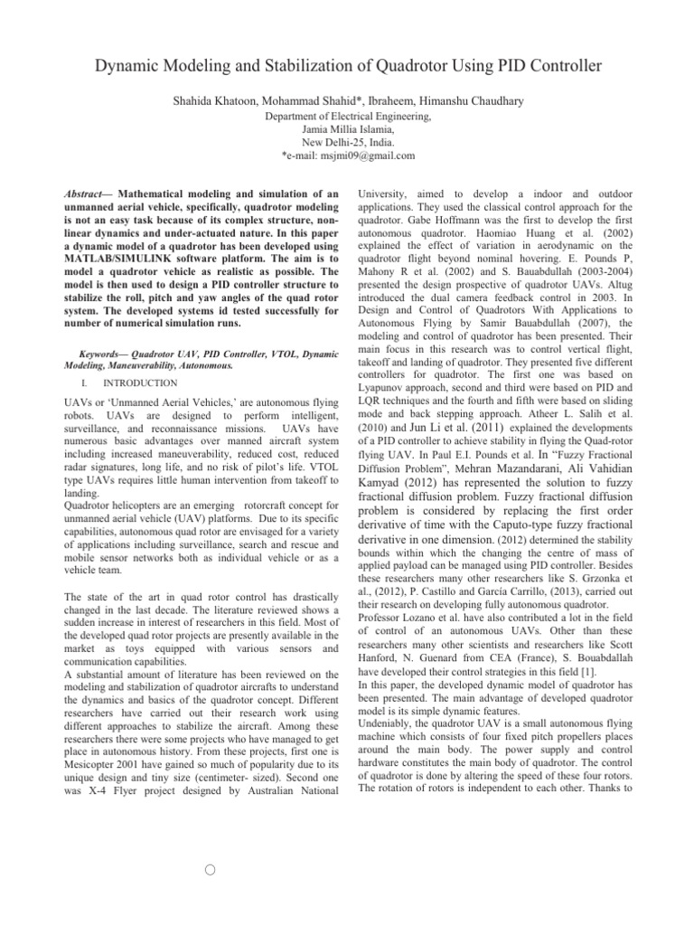Dynamic Modeling and Stabilization of Qu | PDF | Quadcopter | Control Theory