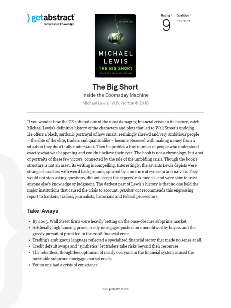 The Big Short Lewis en 12414 | PDF | Collateralized Debt Obligation | Subprime Lending