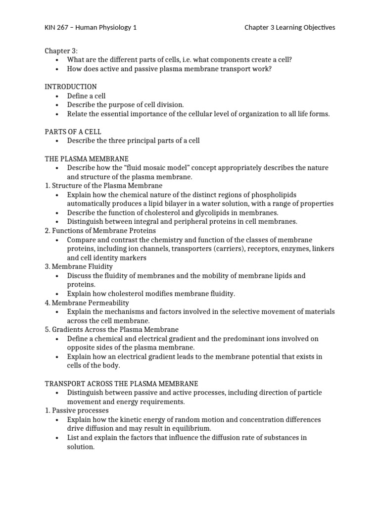 KIN 267 Chapter 3 Objectives | PDF | Cell Membrane | Endoplasmic Reticulum KIN 267 Chapter 3 Objectives | PDF | Cell Membrane | Endoplasmic Reticulum