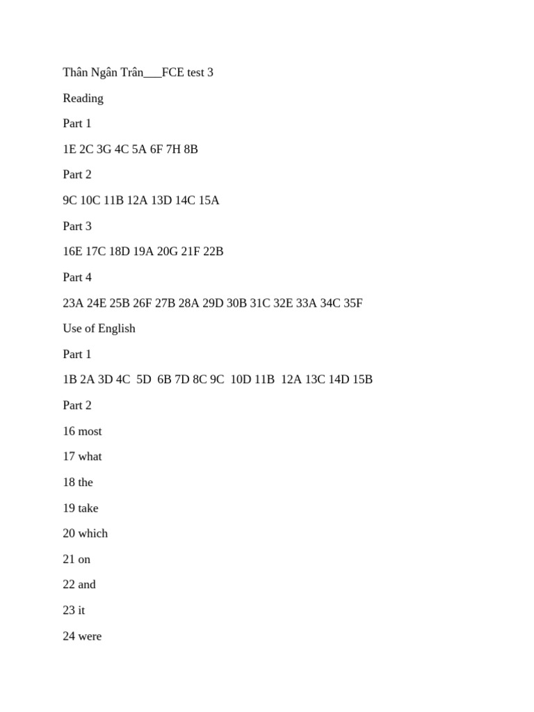 FCE Test 3 Answers and Solutions | PDF