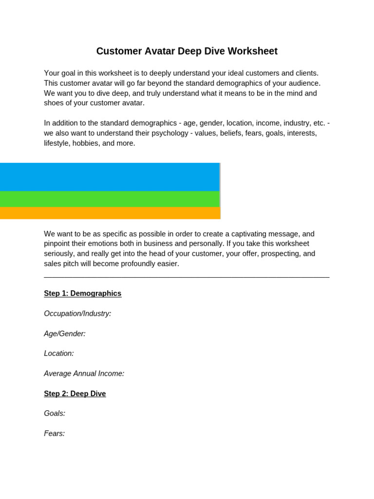 Customer Avatar Deep Dive Worksheet | PDF | Psychology