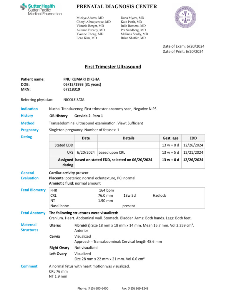 Normal NT Scan Report for Baby Boy | PDF | Pregnancy | Fetus