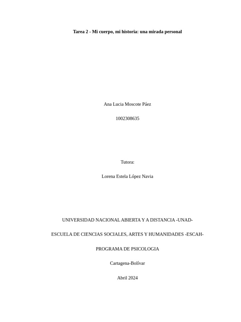 Tarea 2 - Mi Cuerpo, Mi Historia Una Mirada Personal | PDF
