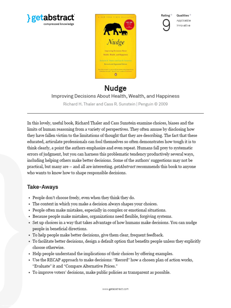 Nudge Thaler en 10445 | PDF | Self-Improvement