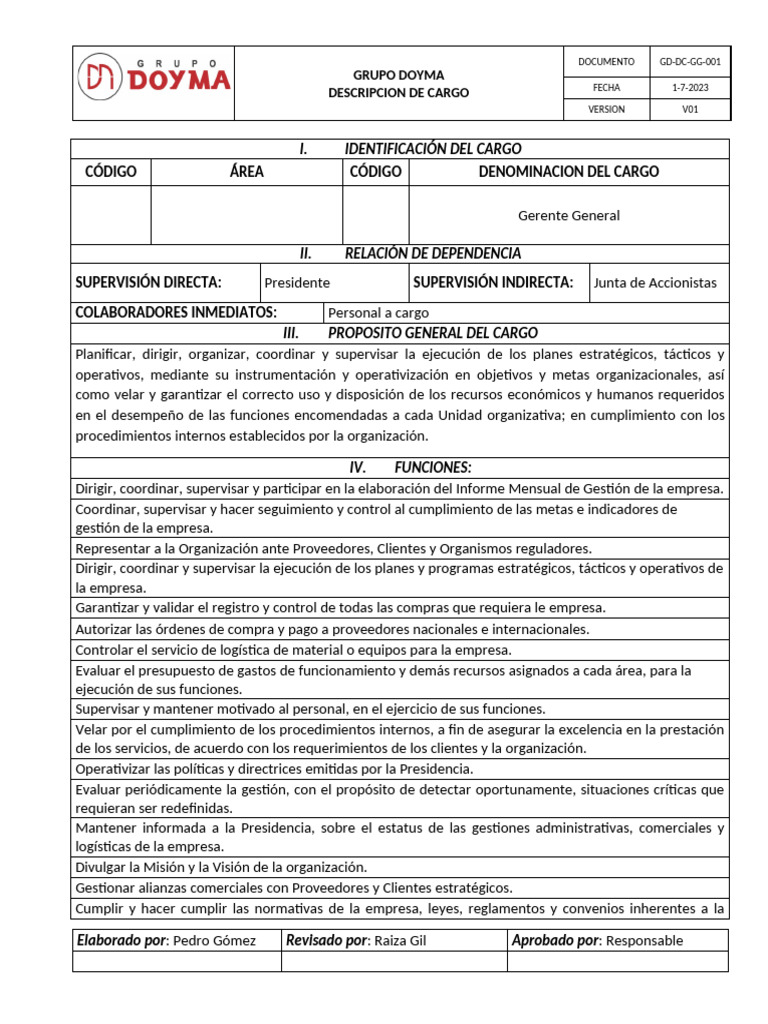 Descripcion de Cargo Gerente | PDF | Business | Planificación