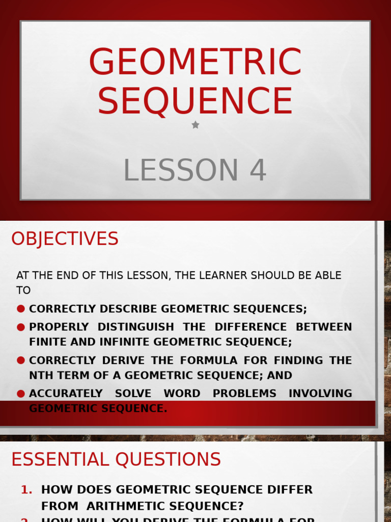Lesson 4 Geometric Sequence | PDF Lesson 4 Geometric Sequence | PDF