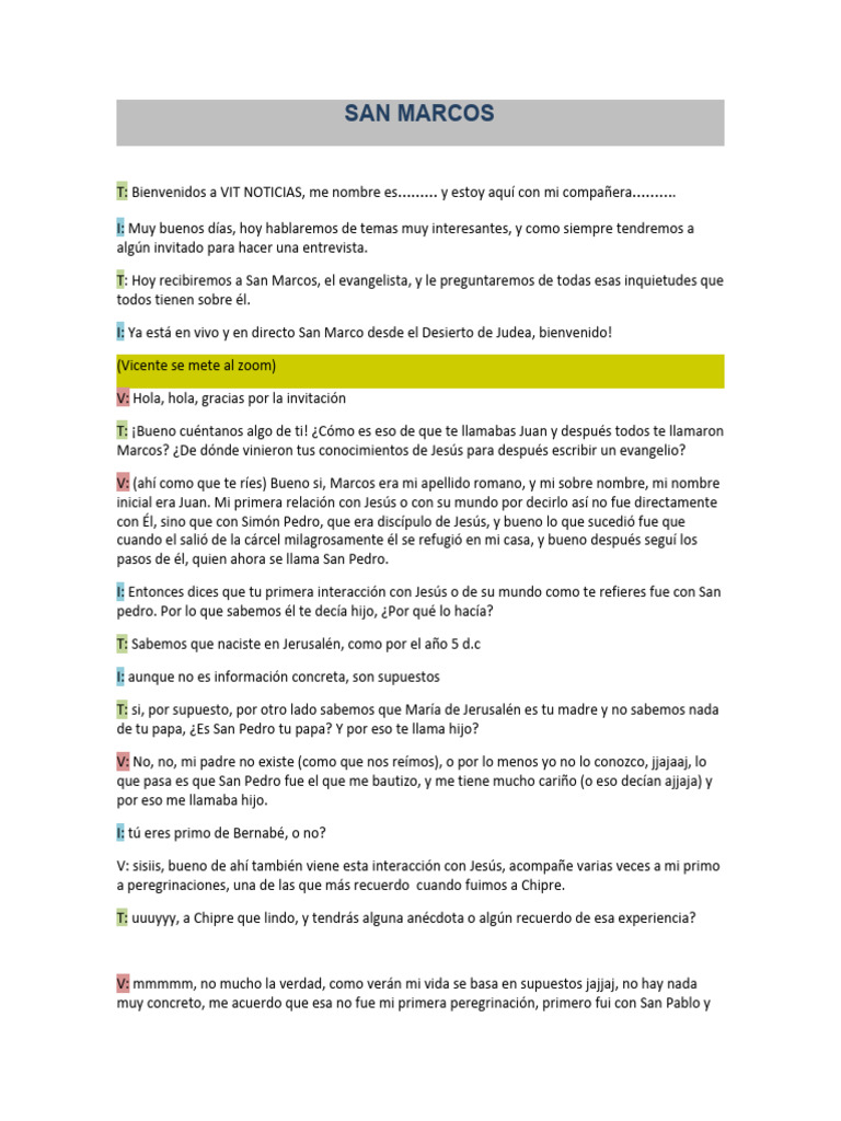 Entrevista con San Marcos, el Evangelista | PDF | Jesús | San Pedro