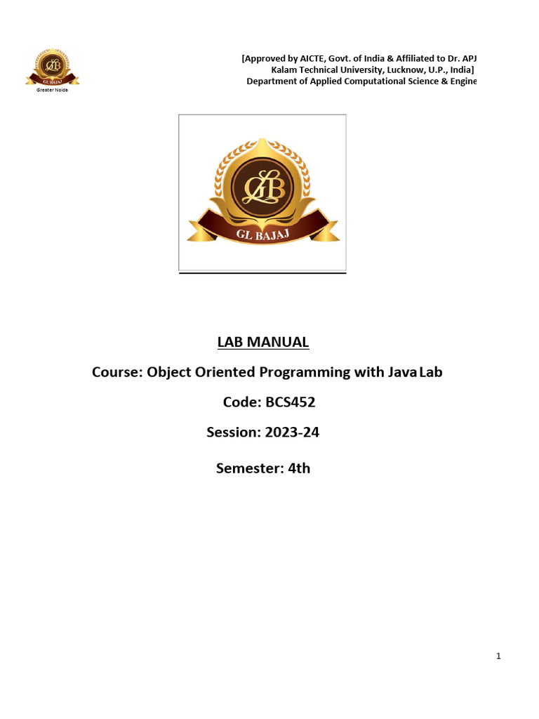 OOPs Java Lab Manual[1][1] | PDF | Programming | Constructor (Object Oriented Programming)