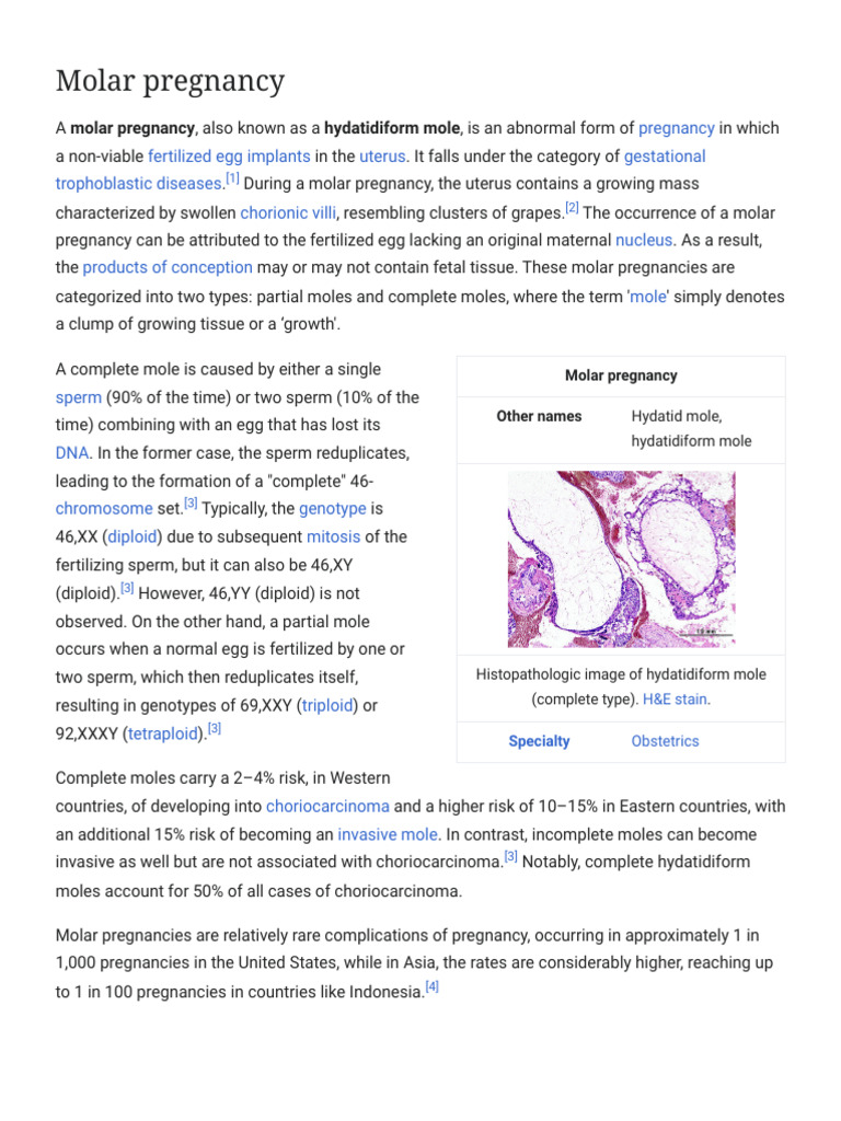 Molar Pregnancy - Wikipedia | PDF | Medical Specialties | Reproduction