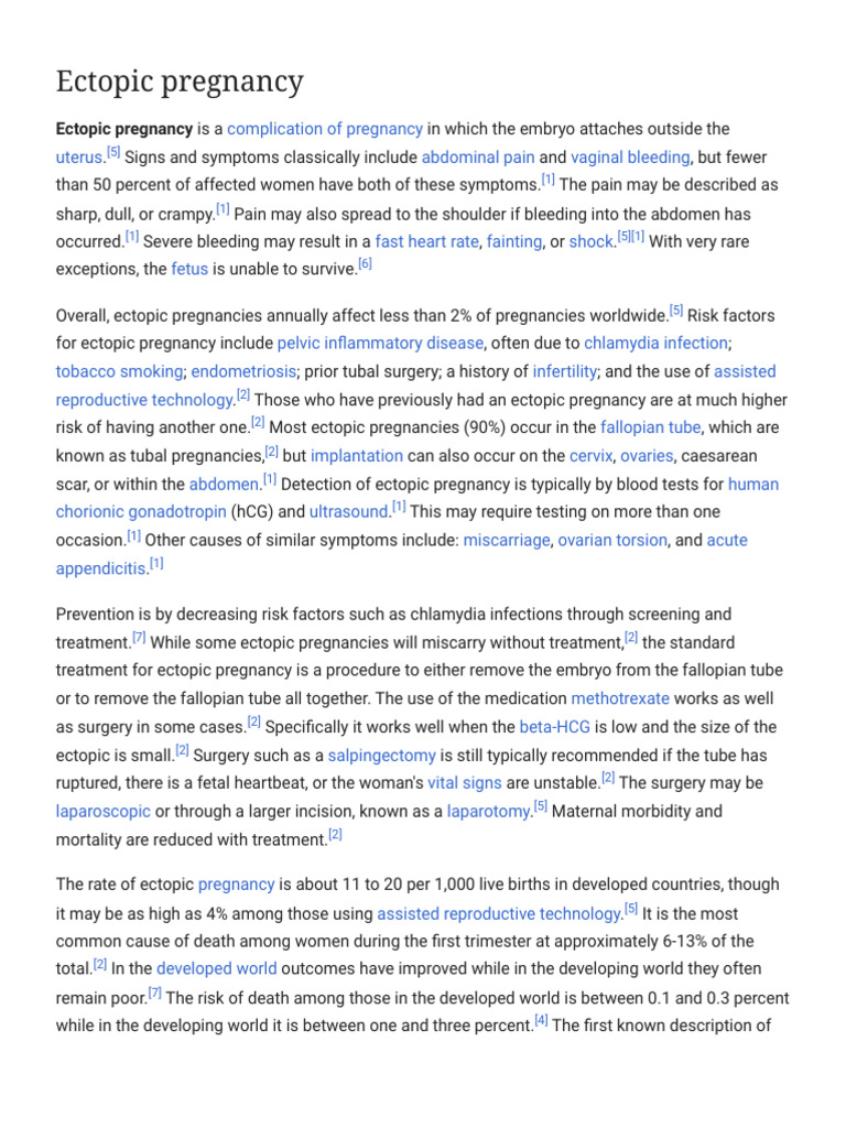 Ectopic Pregnancy - Wikipedia | PDF | Pregnancy | Human Chorionic ...