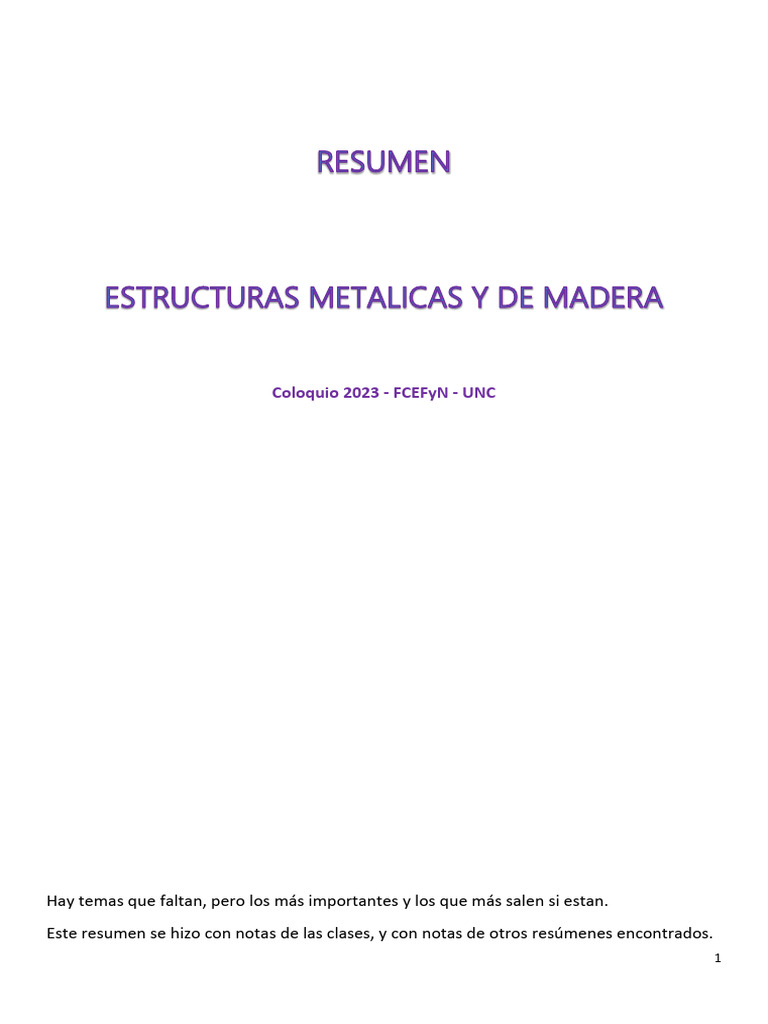 Resumen Estructuras Metalicas y de Madera 2023 | PDF | Aleación | Deformación (ingeniería)