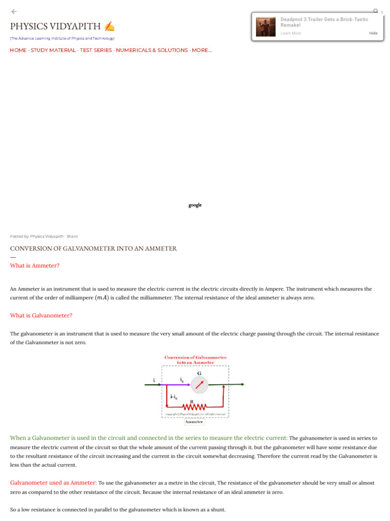 Conversion of Galvanometer into an Ammeter | PDF | Diffraction | Electrical Engineering