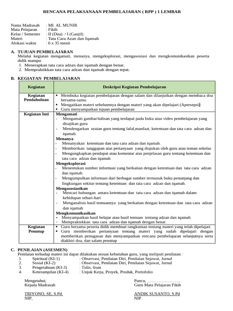 RPP Fikih Kelas 2 Semester 1 | PDF | Kajian Bahasa Asing
