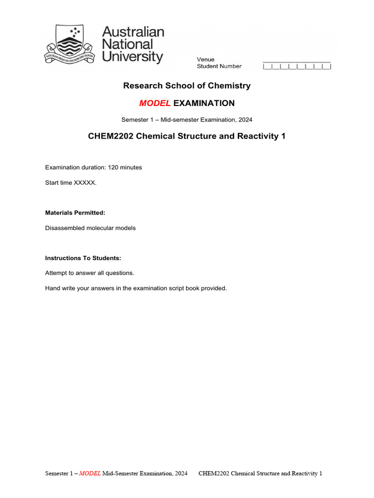 CHEM2202 MODEL Midsem Exam 2024 | PDF | Ester | Amide